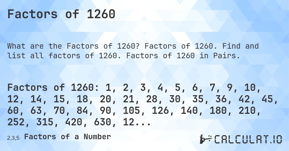 Factors Of 1260 Calculatio