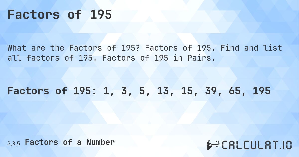 Factors Of 195 Calculatio Factors Of 195 Calculatio