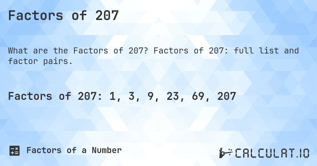Factors Of 207 Calculatio