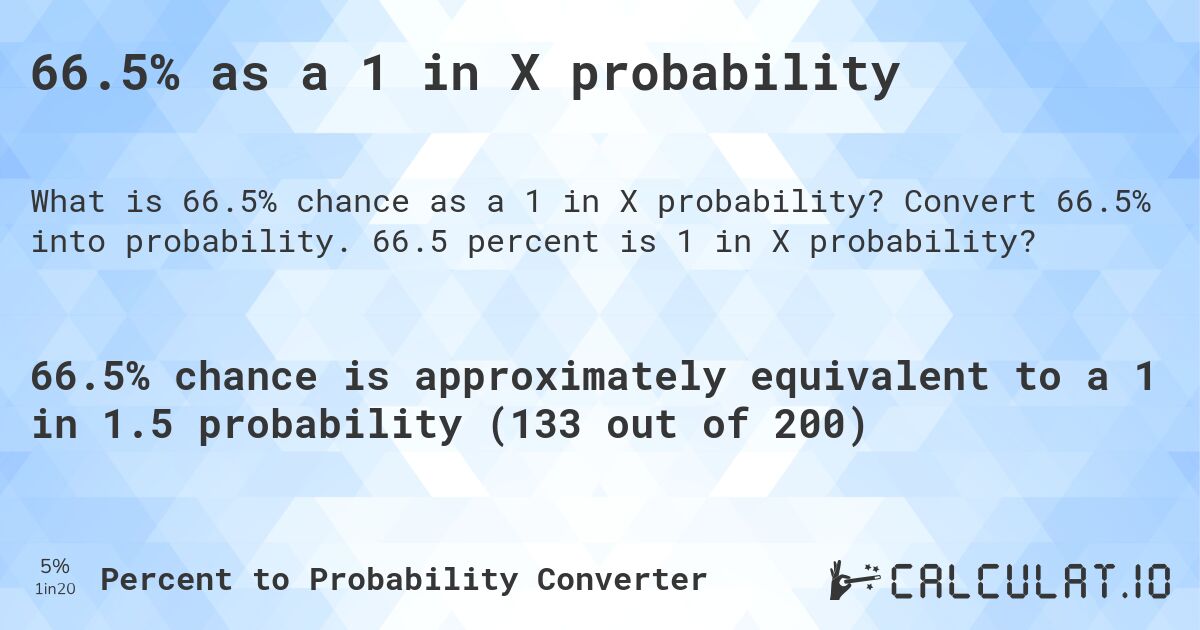 66.5% as a 1 in X probability - Calculatio